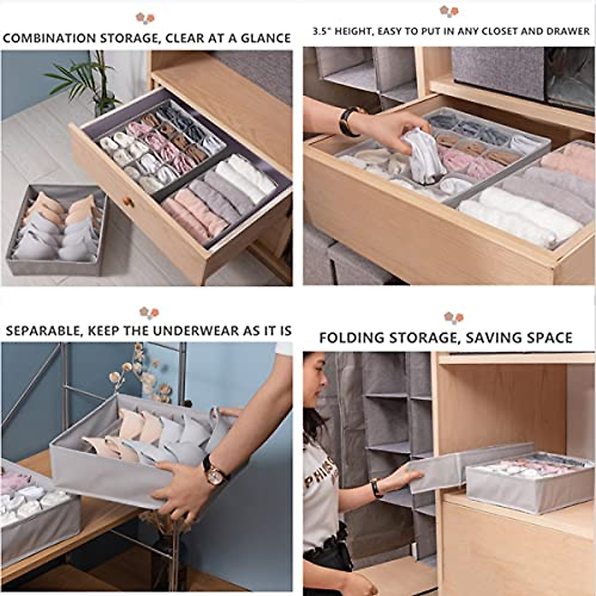 Xicennego Underwear Storage Box Set Drawer Divider, Underwear, Bra, Socks, Tie Storage Box-3 Sets（Pink