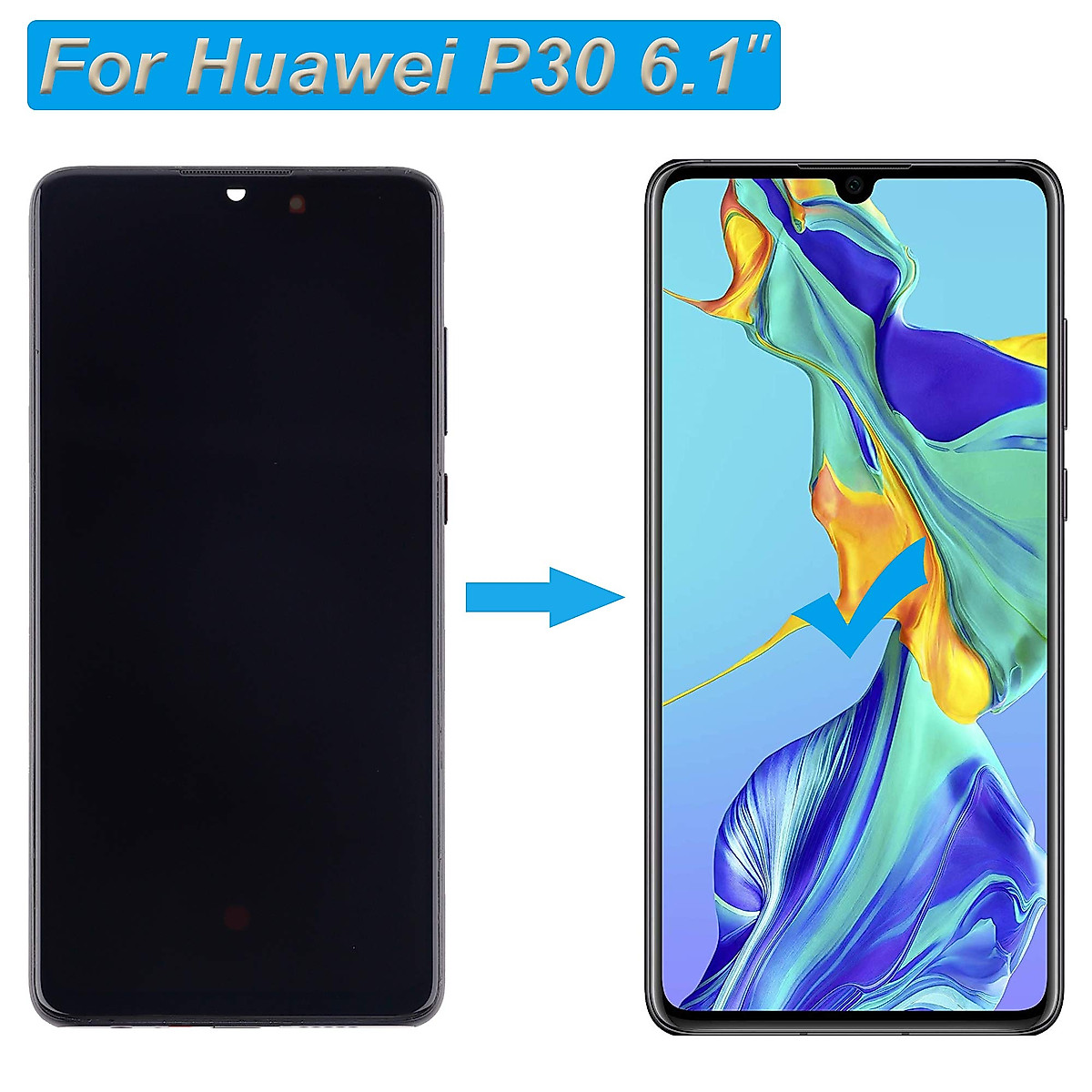 LCD Screen Compatible with Huawei P30 ELE-L29 ELE-L09 ELE-AL00 ELE-L04 6.1" inch LCD Touch Screen Display Assembly with Tools