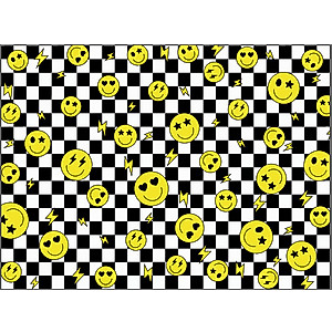 12 Sheets 28 * 20 Inches one Happy Dude Theme Gift Wrap Paper, Black Yellow Smiley Faces Lightning Printed Wrapping Paper with Checkered Patterns for First Birthday Party Baby Shower DIY Craft