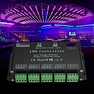 12 Channel DMX Decoder, AZIMOM RGB LED Light Strip Controller dmx512 Decoder Dimmer Driver DC5V-24V LED Module Light