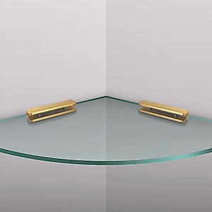 LukLoy Solid Brass Glass Shelf Bracket with 3 Screw Holes, Adjustable Glass Clip for 6mm-10mm Glass (Brush Gold, Pack of 4)