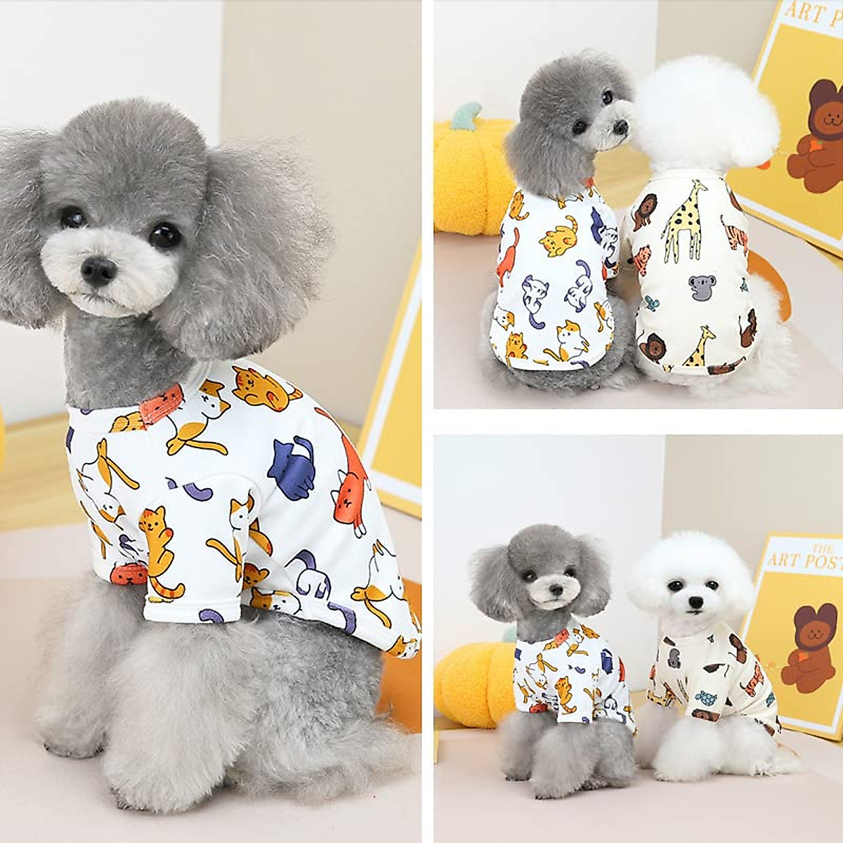 2 Pack Cute Printed Dog Clothes Soft Warm Boy Girl Puppy Shirt Comfort Cat Costume for Small Medium Dogs Cats, Machine Washable Dog Outfits, Large.