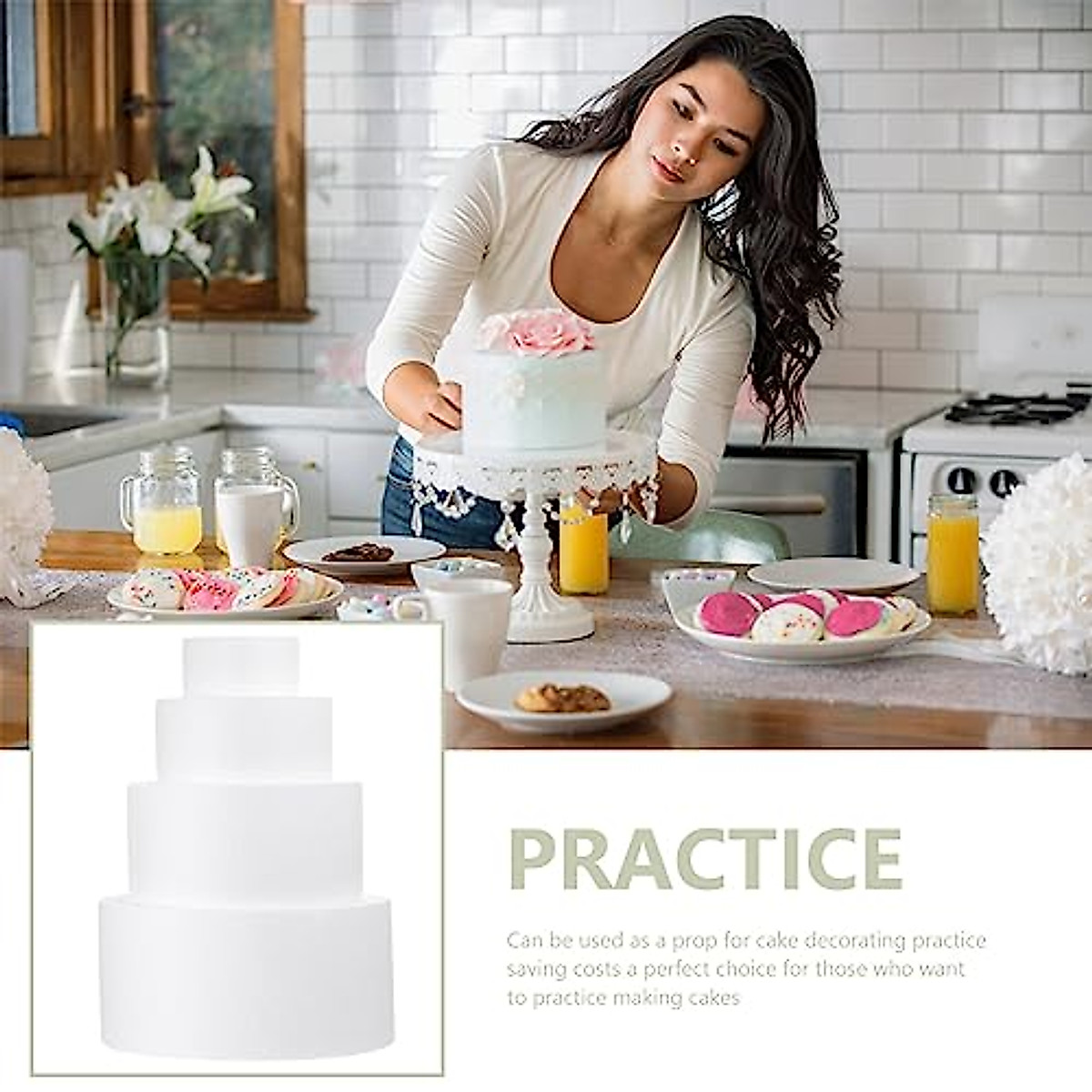 Abaodam 4pcs Cake Embryo Model Foam Cake Model Cake Foam Cake Decorating Stand Cilindros Para Decoraciones De Fiestas Piec Cake Decorating Model Foams With Cover White Decorative Frame