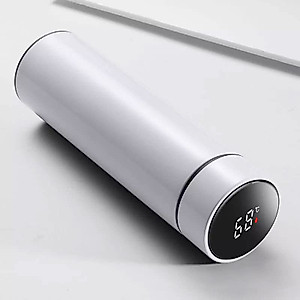 500ml Thermos Stainless Steel Double Wall Vacuum Flask Smart Water Bottle with LED Screen for Temp (White)