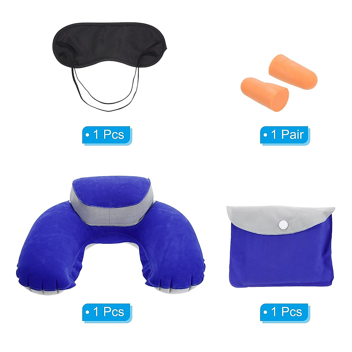 PATIKIL Neck Pillow for Sleeping Travel, 1 Set Portable Head Neck Support Inflatable Pillow Includes Storage Pouch, for Airplane Car Train Office, Blue