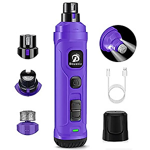 BOUSNIC Dog Nail Grinder with 2 LED Light - Super Quiet Pet Nail Grinder Powerful 2-Speed Electric Dog Nail Trimmer File Toenail Grinder for Puppy Small Medium Large Breed Dogs & Cats (Purple)