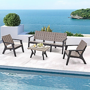 U-MAX HDPE 4 Pieces Patio Furniture Set, Outdoor Patio Conversation Set with Coffee Table 3-Seat Sofa and 2 Armchairs All Weather Resistant for Porch Garden Lawn Balcony Poolside Backyard
