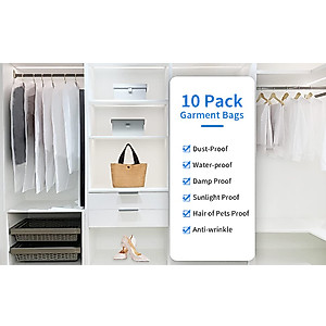 OUPAI Clear Garment Bags For Hanging Clothes, Clothes Covers Protecting Full Zipper Suit Bags PEVA Garment Cover for Closet and Cloth Storage- 24'' x 40'' /６ Pack