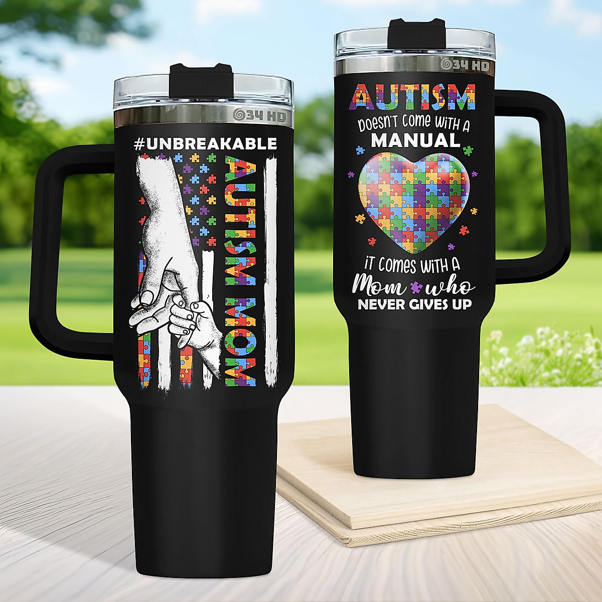 34HD Mothers Day Gifts for Mom Teacher, Autism Mom Tumbler with Lid and Straw 40oz Stainless Steel, Autistic Kids Parent Coffee Mug, Autism Awareness Gifts for Women