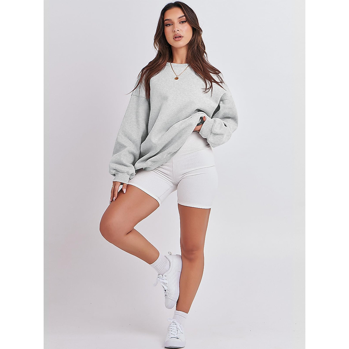 ANRABESS Women's Sweatshirts Hoodies Crewneck Oversized Fleece Pullover Sweaters Cute Top Y2K Teen Girls Preppy Clothes 2024 Gray Large