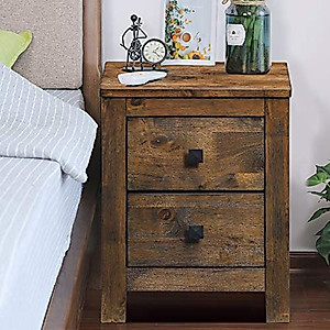 Giantex Nightstand with 2 Sliding Drawers, Full Assembled Rustic Multipurpose Storage Beside Table for Bedroom, Wooden Storage Cabinet End Table (2, Coffee)
