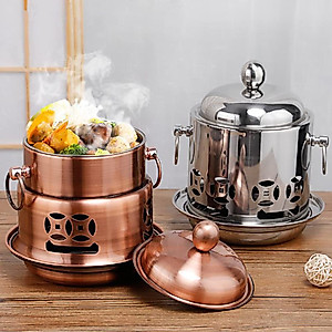 2 Pack Shabu Shabu Copper Hot Pot Stove Mini Hotpot Pan Stainless Steel Chafing Dishes Alcohol Pot Cooker Single Home Kitchen Cookware, Not Incluede Fuel(Red Copper)
