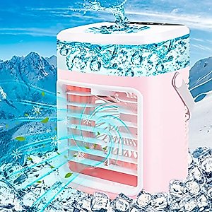 U-QE Portable Air Conditioner Fan, 3 Speed Timed Evaporative Air Cooler, Personal Air Conditioner with 7 LED Light, 2200mAH USB Rechargeable, Portable Evaporative Cooler for Room Home Office Camping