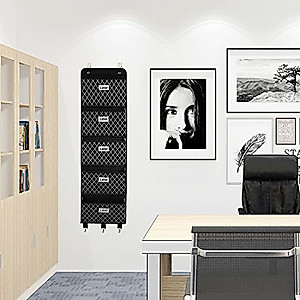 VERONLY Over the Door File Organizer, Wall Hanging File Folders with 5 Large Pocket for Mails, Magazines, Back to School Supplies,Office Chart Storage, Paper Organization (Black)