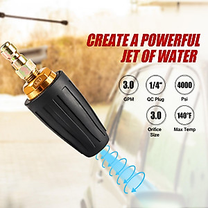 Pressure Washer Tips Turbo Nozzle Pressure Washer 3000 PSI Max Rotating Pressure Washer Nozzle with 2PCS 1/4'' Quick Connect for Cleaning Brick, Concrete, and Vinyl Surfaces…