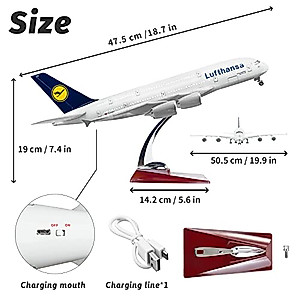 Lose Fun Park 1:160 Scale Large Model Airplane Lufthansa 380 Plane Models Diecast Airplanes with LED Light for Collection or Gift