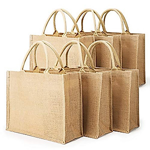 Segarty Tote Bags, 6 Pack Small Burlap Jute Reusable Canvas Gift Favors Bag with handles Blank Totes Bulk for Bridesmaid Wedding, Women Market Grocery Shopping, Bachelorette Party, Beach Trip, DIY
