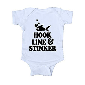 Sunray Clothing Hook Line and Stinker Baby Onesie Fish Girl Boy Gray