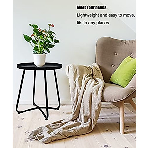 Icerona Outdoor Side Table, Small Round End Table with Tray top, Waterproof Metal Patio Side Table for Garden Balcony Entryway, Easy Assembly