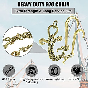 frperce 3/8" X 2' V-Type Tow Chain with 15 Inch J-Hooks Link 2 inch Legs Fit for Flatbed Truck Trailer，7800 lbs Safe Working Load,G70 Steel Towing Chain Bridle