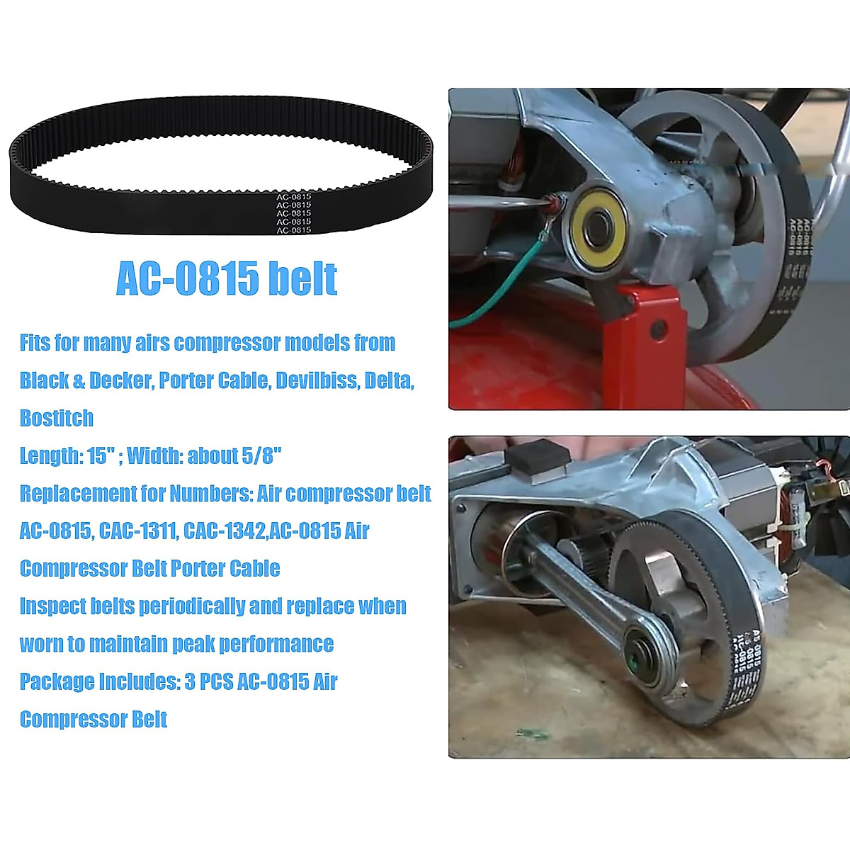 AC-0815 Air Compressor Timing Belt Fit for Dewalt Devilbiss Porter Cable Makita Sears Craftsman Air Compressor Timing Belt CAC-1311 CAC-1342