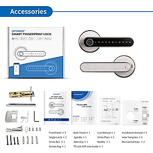 Smart Lock Fingerprint Door Lock,CATCHFACE Keyless Entry Door Lock Smart Door Handle Digital Door Lock Fingerprint/TTLock App/Code/Backup Key Smart Door Lock for Front Door Airbnb Office(Satin Nickel)