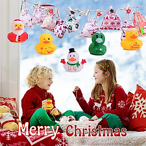 WOOPKER Christmas Rubber Ducks Mini Christmas Ducks Bath Toys Xmas Party Decorations Holiday Rubber Ducks with Drawstring Gift Bag for Kids Boys Girls