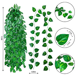 UIFCB 14 Pack 105 Ft Fake Vines, Artificial Ivy Vines with Extra Larger Leaves, Foliage Flowers Hanging for Aesthetic Room Decor and Home Kitchen Garden Office Wedding Wall Decor.