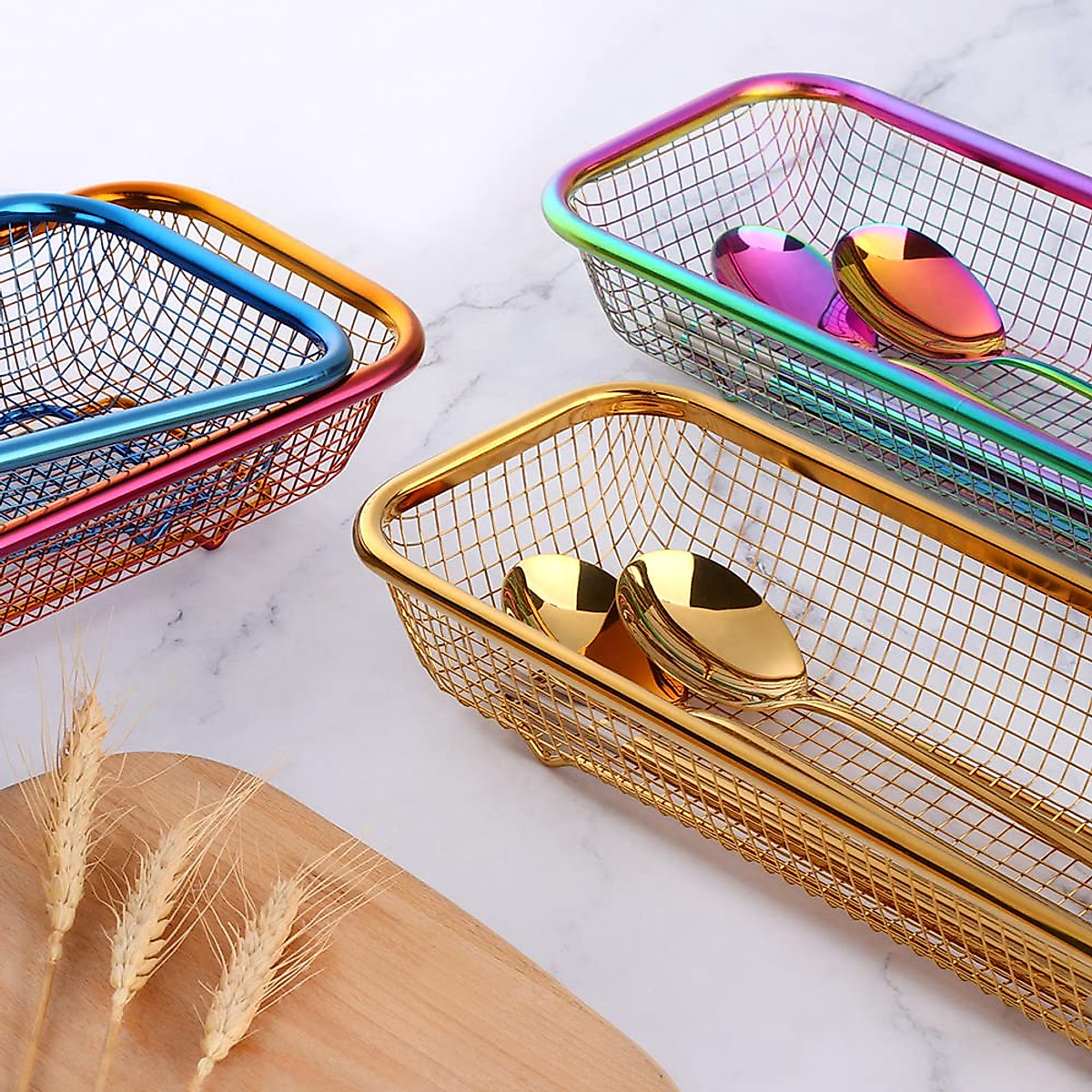 QOBIMOON Stainless Steel Utensil Drying Rack/Chopsticks/Spoon/Fork/Knife Drainer Basket Set of 2 Flatware Storage Drainer Silverware Cutlery Basket Flatware Organizers-Blue