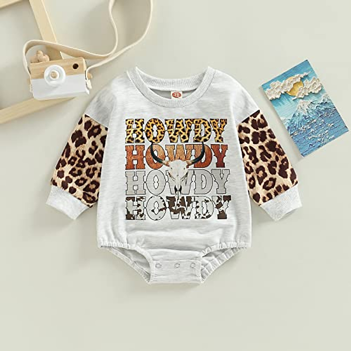 Lamuusaa Western Baby Girl Boy Clothes Long Sleeve Romper Sweatshirt Cow Print Bodysuit Oversized Sweater Fall Outfit 0-24M (Leopard A, 6-12 Months)