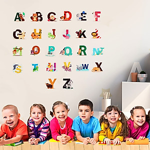 CCINEE Animal Alphabet Wall Decals, ABC Educational Colourful Creative Sticker Removable Art Sticker for Kids Nursery Bedroom Living Room Wall Decorations