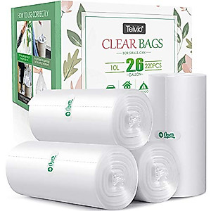 2.6 Gallon 220 Counts Strong Trash Bags Garbage Bags by Teivio, Bathroom Trash Can Bin Liners, Small Plastic Bags for home office kitchen,fit 10 Liter, 2,2.5,3 Gal, Clear