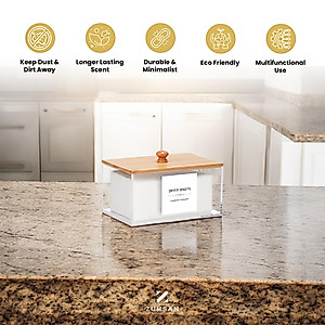 ZUHSAN Dryer Sheet Holder with 10 bonus random Labels, Acrylic made Dispenser, Acrylic Container Storage Box for Laundry Room Organization, Holds Sheets, Balls, Clothes Pins, Laundry Pods