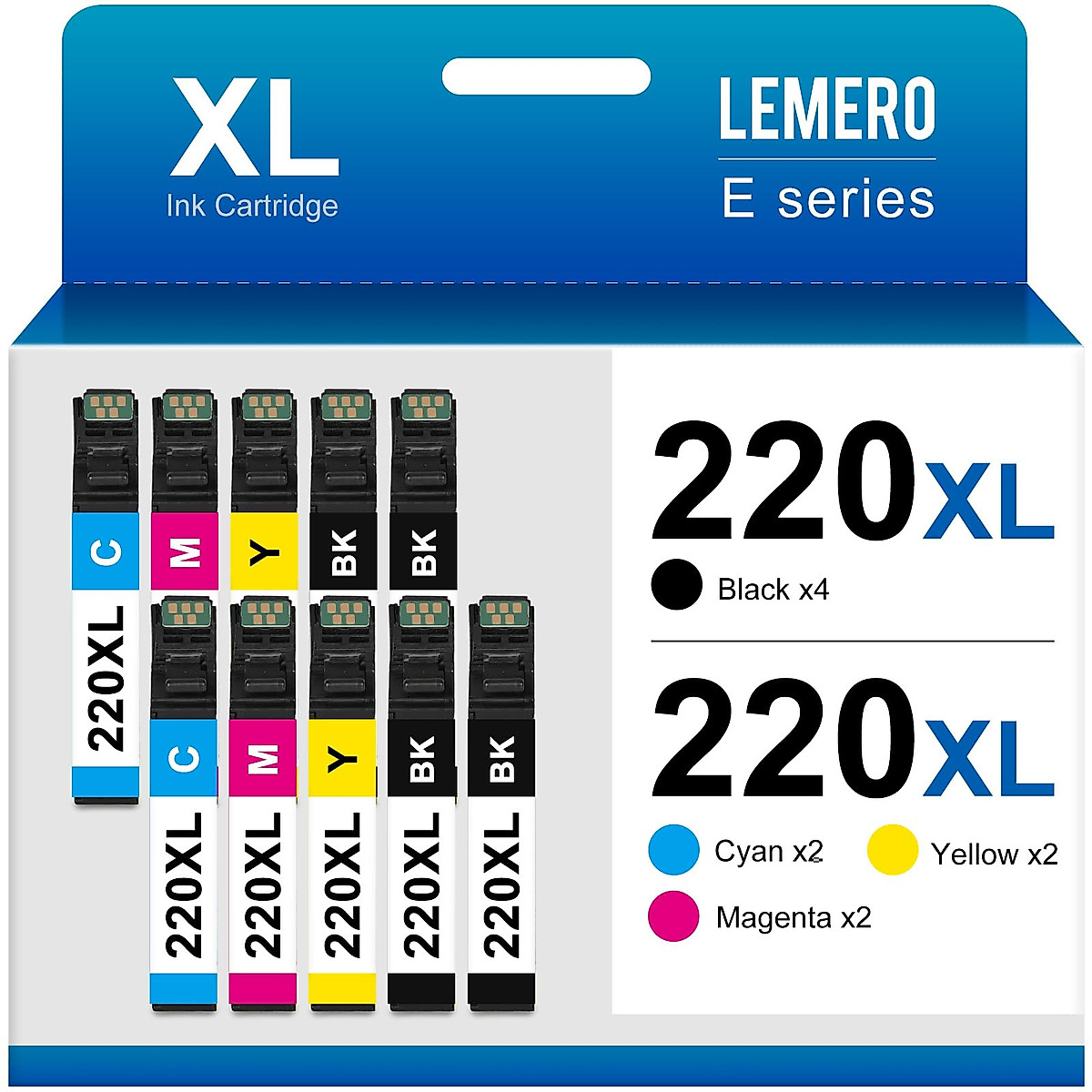 LEMERO Remanufactured 220XL Ink Cartridges Replacement for Epson 220 220XL Ink Cartridges for Epson WF-2760 WF-2750 WF-2630 WF-2650 WF-2660 XP-320 XP-420 (4 Black, 2 Cyan, 2 Magenta, 2 Yellow) 10 Pack