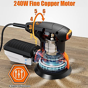 TOPSHAK Random Orbit Sander, 240W Palm Sander with 20pcs Sanding Paper, 6 Variable Speed Electric Orbit Sanders, 5 Inches Hand Sander Tool，Sanders for Woodworking, Sanding, Detailing, Finishing…