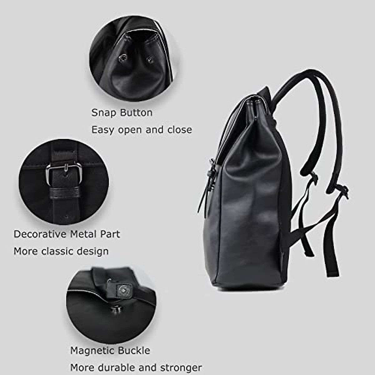 Business Laptop Backapck, Pu Leather Backpack for Travelling Business College, Fits 14.5 Inch Notebook