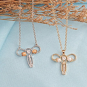 AILUOR Uterus Ovary Pendant Necklace, Gold Silver Personality Feminist Medical Symbol Female Organ CZ Crystal Pearl Necklace Gynecologist Nurse Graduation Gift (Gold)