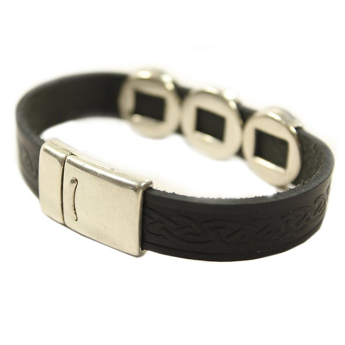 Biddy Murphy Celtic Leather Bracelet Irish Charms Black 7 1/2 Inches Made in Ireland