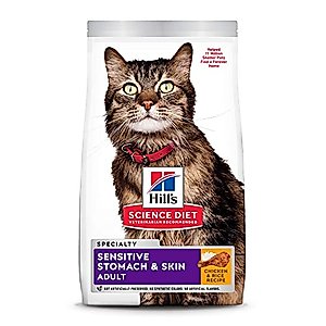 Hill's Science Diet Dry Cat Food, Adult, Sensitive Stomach & Skin, Chicken & Rice Recipe, 15.5 lb. Bag