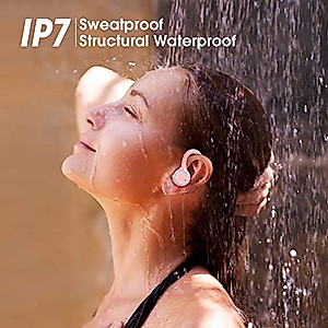 Wireless Earbuds with Earhooks Cute Pink for Womens, in Ear Bluetooth Headphones Sport with bass Boost, Built in Mic, IPX7 Waterproof Earphones with Over Ear Detachable Hooks for Running Workout