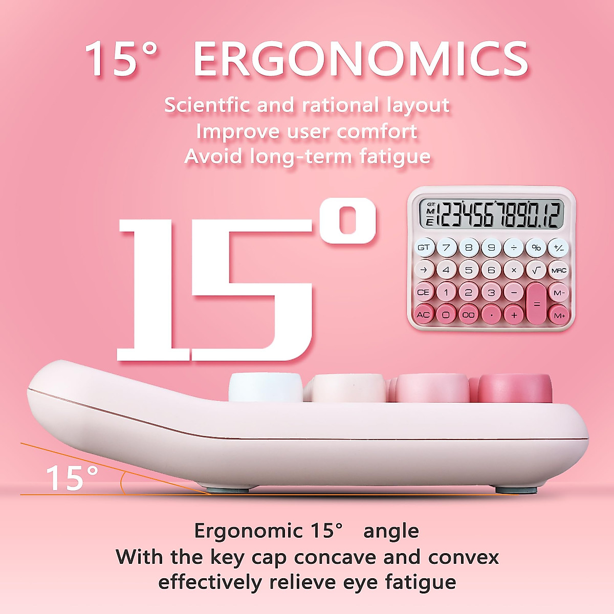 Standard Calculator 12 Digit,Desktop Large Display and Buttons,Pink Calculator with Large LCD Display for Office,School, Home & Business Use,Automatic Sleep,with Battery.6 * 5.15in