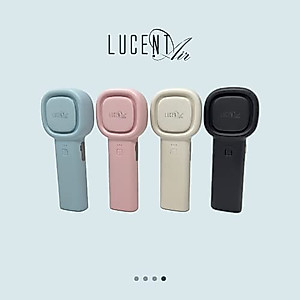 Lucent Air Handheld Fan with Power Bank – Matte Blue – Bladeless 2 in 1 Personal Fan for Travel, Office – 4000mAh Rechargeable USB Fan – Ultra-Quiet Cooling Fan – Non Slip Base Mini Fan