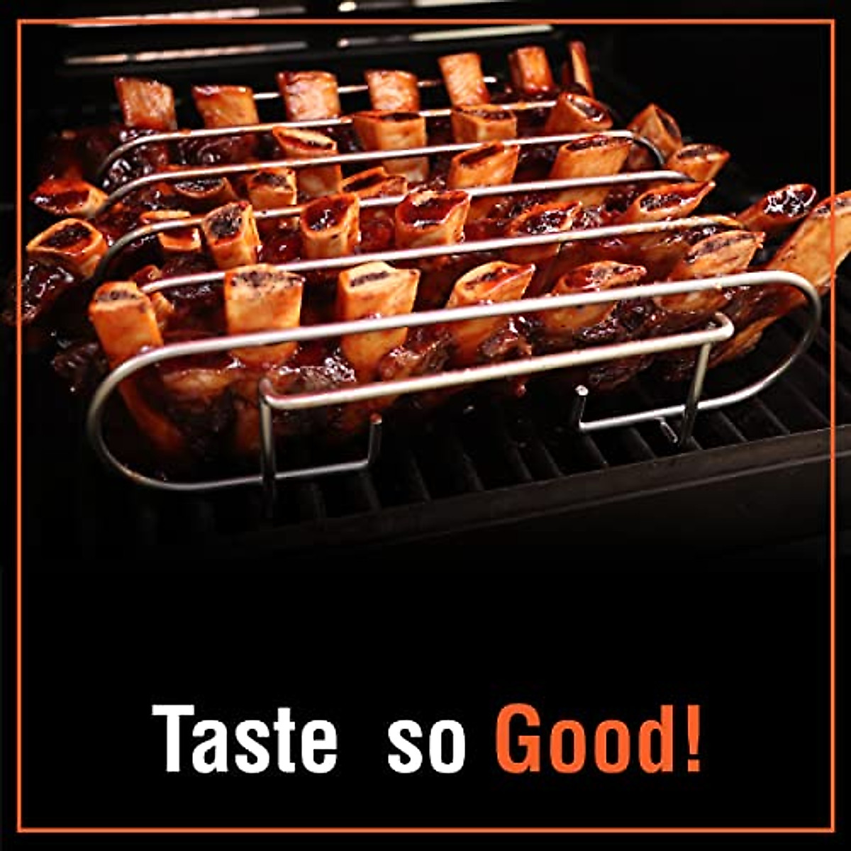Large Rib Rack for Smoking - BBQ Rib Rack Gas Charcoal Smoker - Grilling Accessories - 304 Stainless Steel Roasting Stand With Tongs, Basting Brush Sauce Pan - Non Stick Grill Rack - Barbecue Rib Rack Holds 5 slab