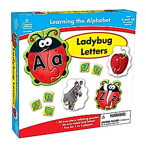 Carson Dellosa Ladybug Letters Alphabet Puzzle—Kids Alphabet Game With 26 2-Piece Ladybug Puzzles, 26 2-Sided Leaves With Alphabet Letters, 1-4 Players, Ages 4+