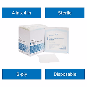 McKesson Woven Gauze Sponges, Sterile, 8-Ply, 100% Cotton, 4 in x 4 in, 2 per Pack, 50 Packs, 100 Total