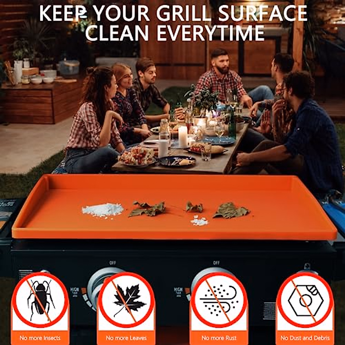 Silicone Griddle Mat with Grease Cup Liners for Blackstone 28" Griddle, High-Wall & Full-All-Encompassing Heavy Duty Food Grade Silicone Grill Buddy Mat, Protecttion Griddle from Dirt & Rust (Orange)