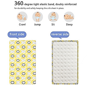 Sunflower Themed Fitted Mini Crib Sheets,Portable Mini Crib Sheets Soft Toddler Mattress Sheet Fitted-Baby Crib Sheets for Girl or Boy,24“ x38“,Yellow Black Grey