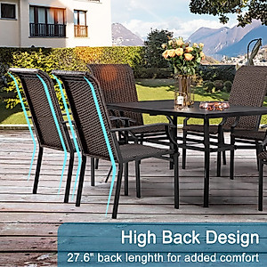Sophia & William Patio Dining Set 7 Piece Wicker Outdoor Table and Chairs Furniture Set, 6 High-Back Rattan Chairs and 1 Metal Rectangular Dining Table with Umbrella Hole
