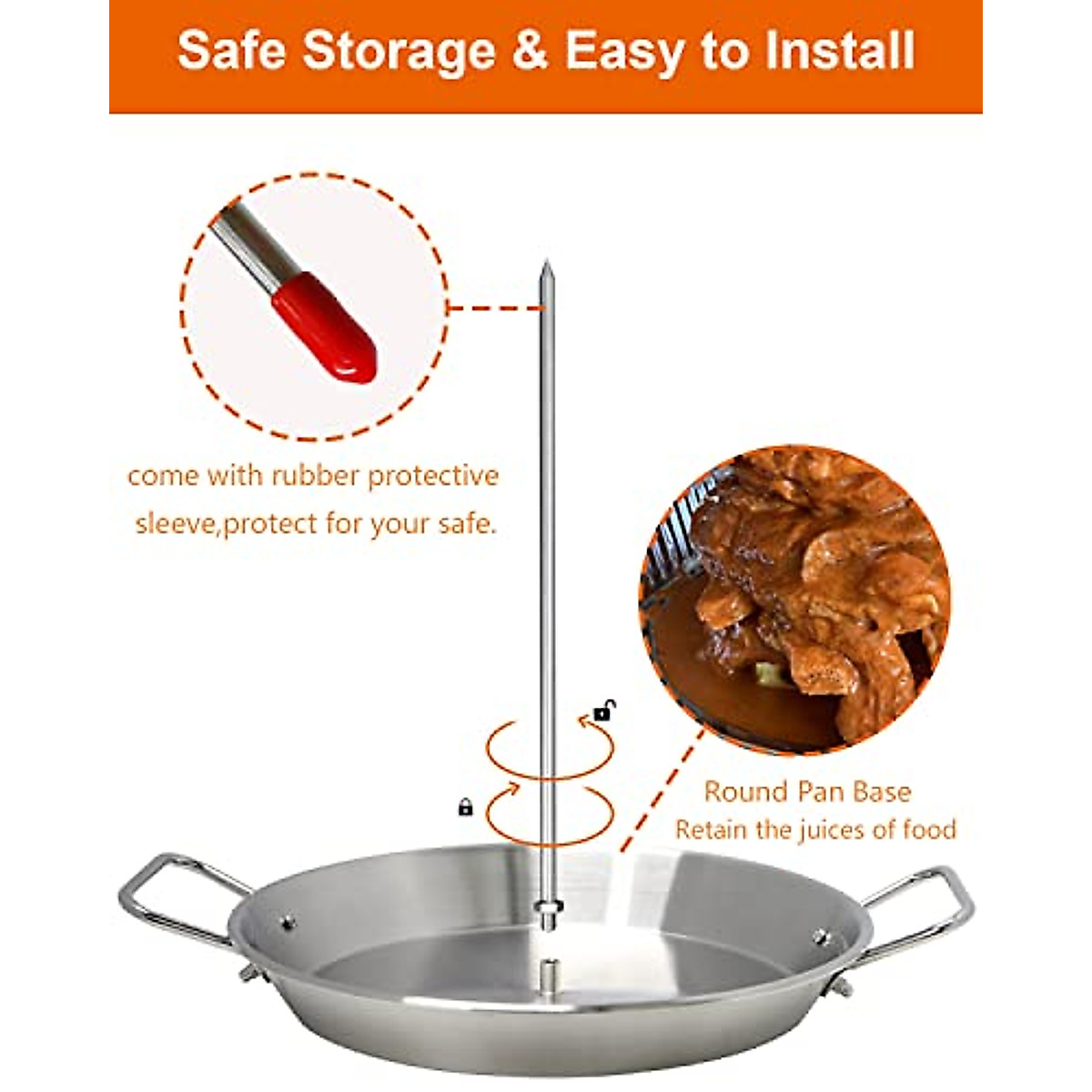 DOLAMOTY BBQ Vertical Skewer Pan Gyro Spit Shawarma Skewer Stand for oven, Al Pastor Skewer for Grill, El Pastor Hack for Tacos Al Pastor Chicken, Brazilian, Stainless Steel, with 8",10" stick