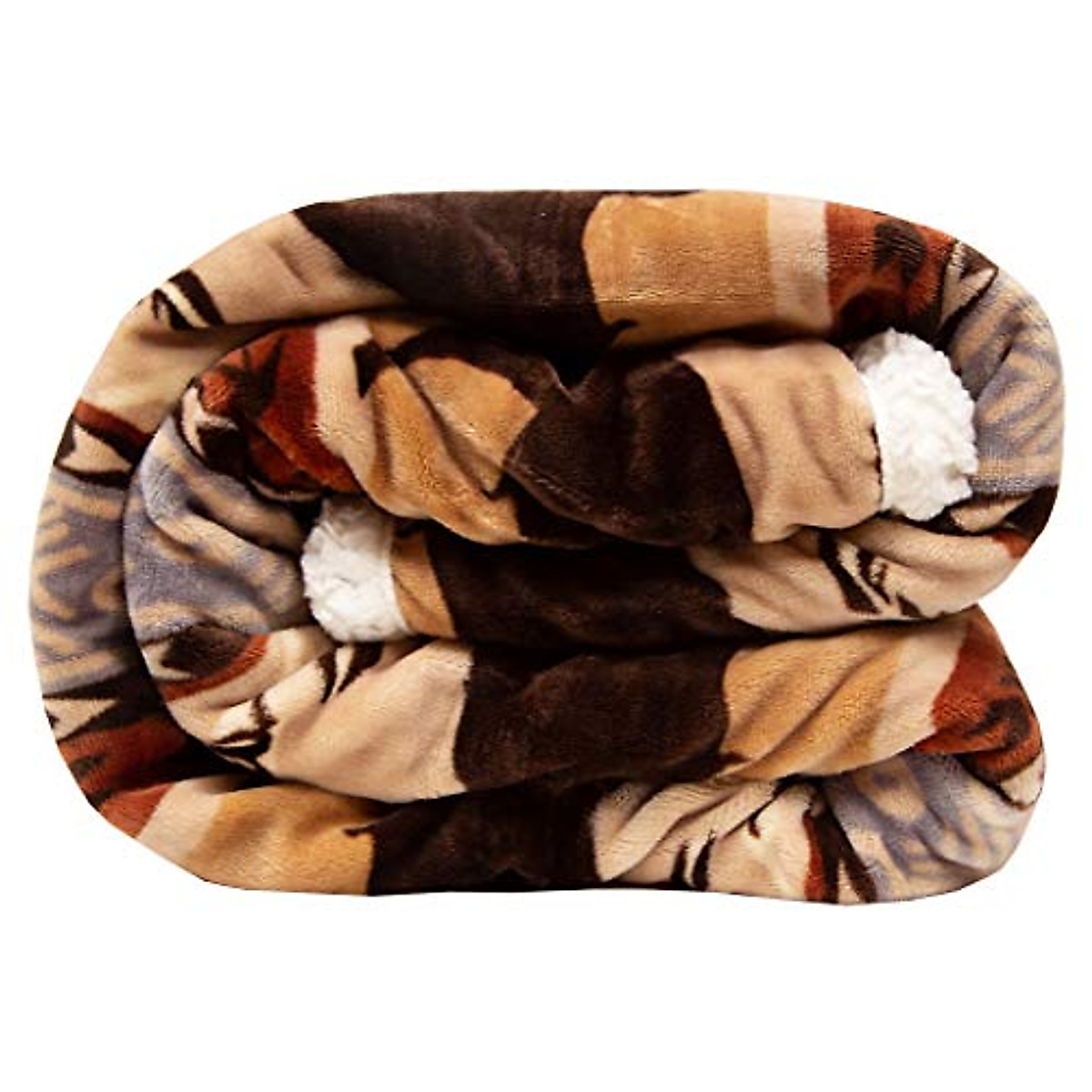 Carstens, Inc Wrangler Buffalo Southwestern Sherpa Fleece 54x68 Throw Blanket, 54" x 68", Brown